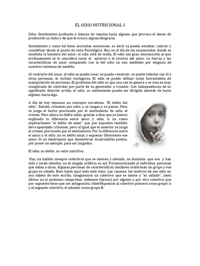 El Odio: Sentimiento y Manipulación Social | PDF | Odio | Amor