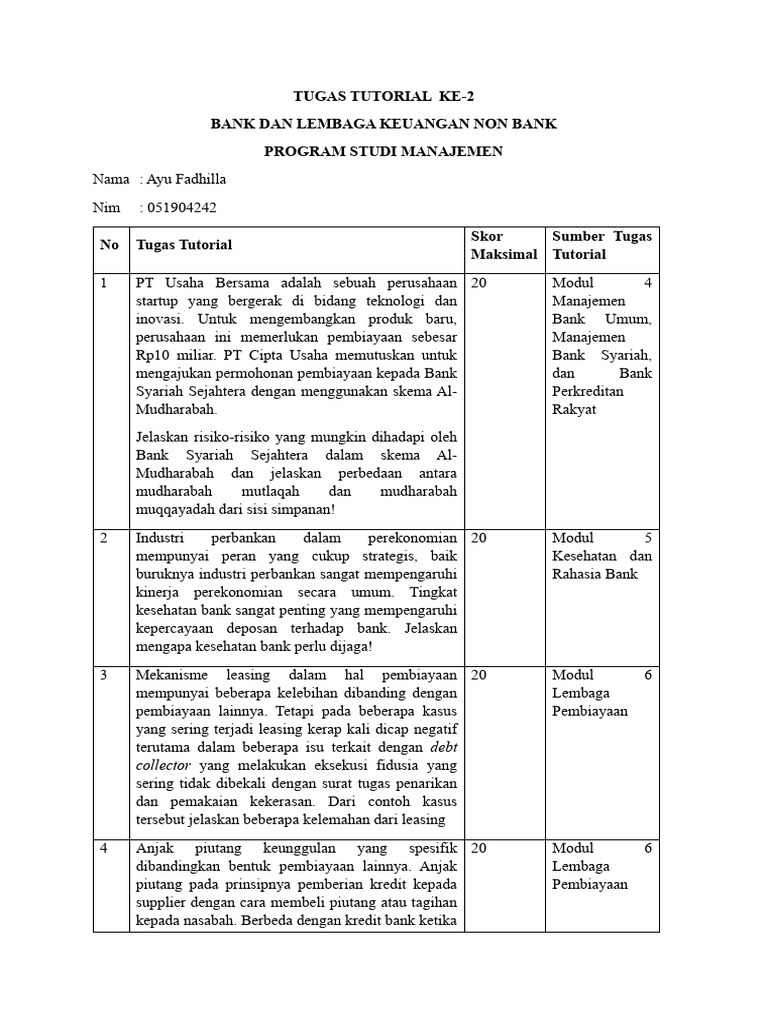 TUGAS TUTORIAL 2 Bank & Lembaga Keuangan Non Bank | PDF