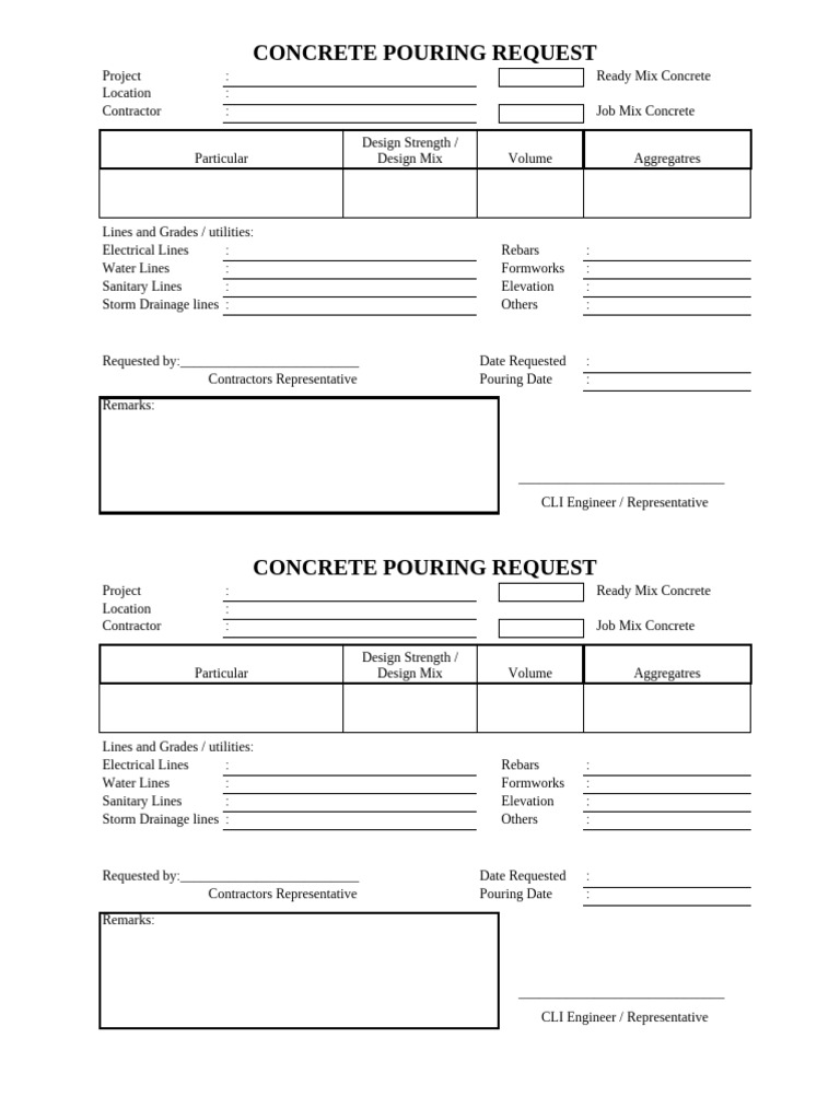 Contractors Pouring Request | PDF