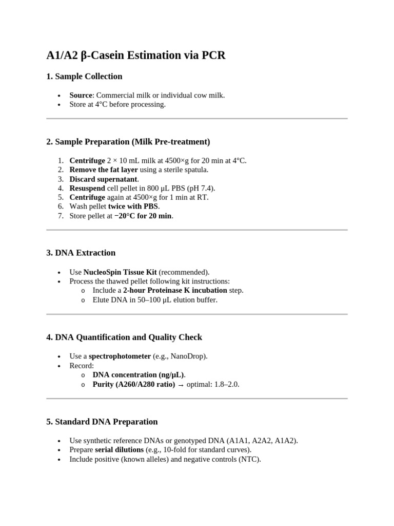 A1_A2 β-Casein Estimation via PCR | PDF