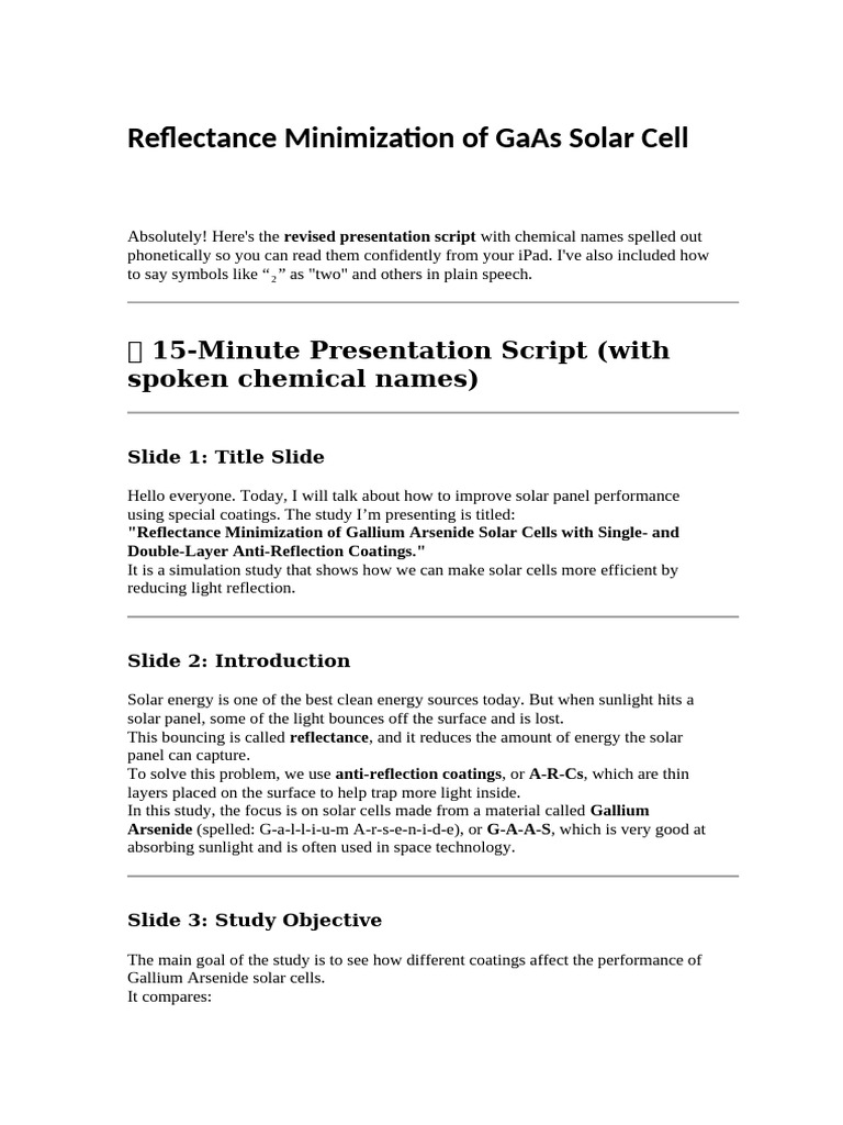 Reflectance Minimization of GaAs Solar Cell | PDF | Solar Cell | Gallium Arsenide