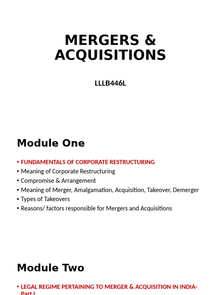 MODULE ONE -PART ONE | PDF | Mergers And Acquisitions | Equity (Finance)