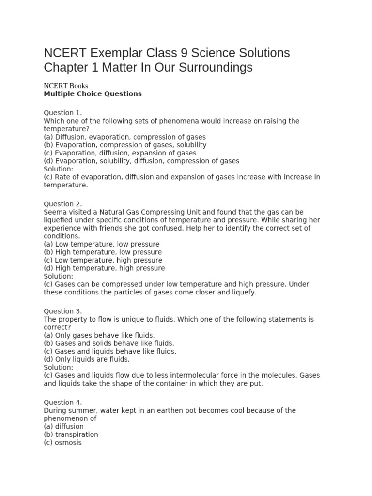 NCERT Exemplar Class 9 Science Solutions Chapter 1 Matter In Our Surrounding1 | PDF | Gases ...