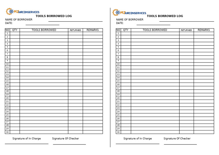 Tools Borrowed Log Template | PDF