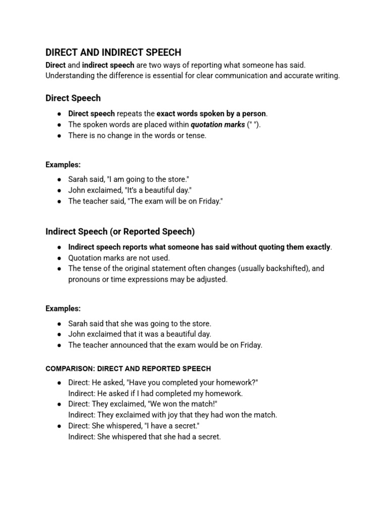 Direct and Indirect Speech | PDF