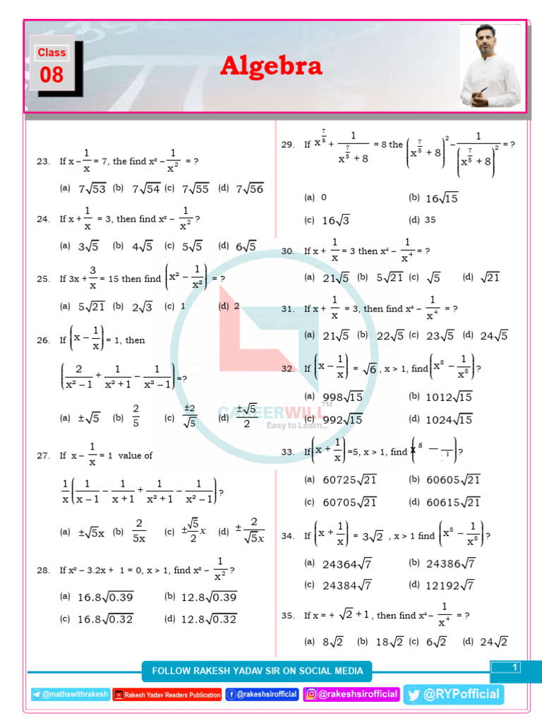 Algebra practice questions | PDF