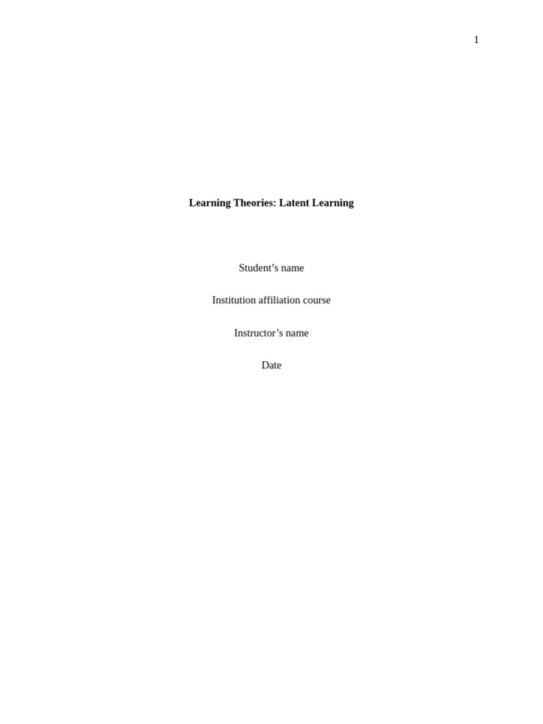 Latent Learning | PDF