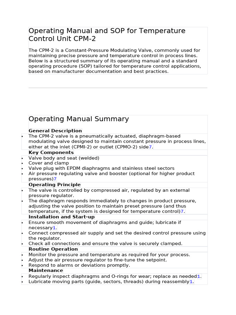 CPM-2 Temperature Control SOP Guide | PDF | Valve | Mechanical Engineering