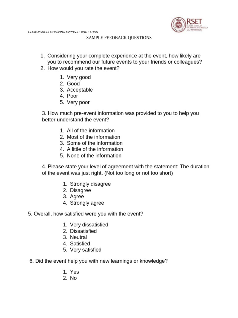 Feedback Sample Questions | PDF