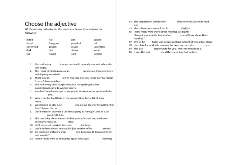 Fill in the Blanks with Adjectives | PDF