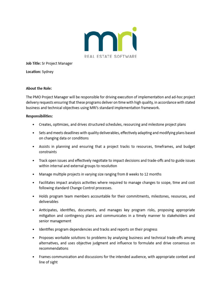 Senior Project Manager Role in Sydney | PDF | Project Management | Business