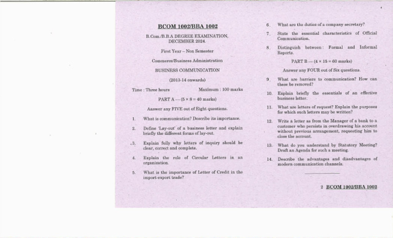 Bcom 1002 Bba 1002 I Year | PDF
