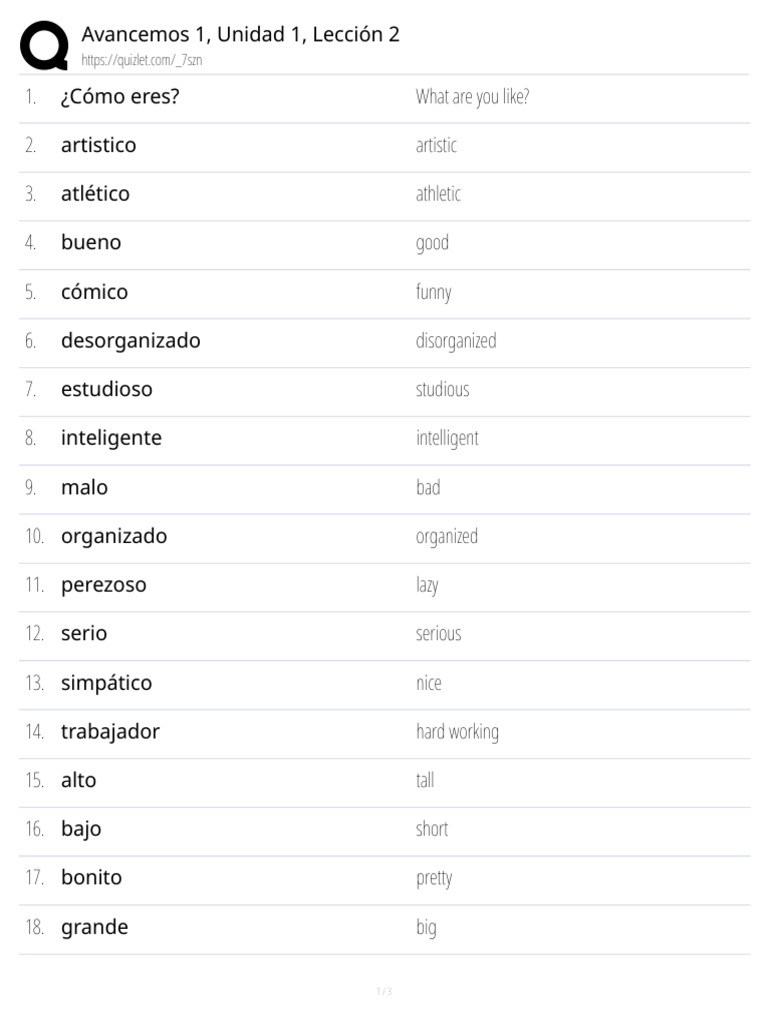 Avancemos Unidad 1 Leccion 2 | PDF