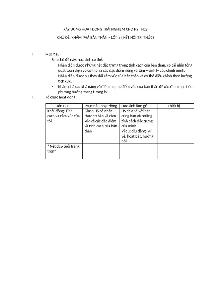 XÂY DỰNG HOẠT ĐỘNG TRẢI NGHIỆM CHO HS THCS | PDF