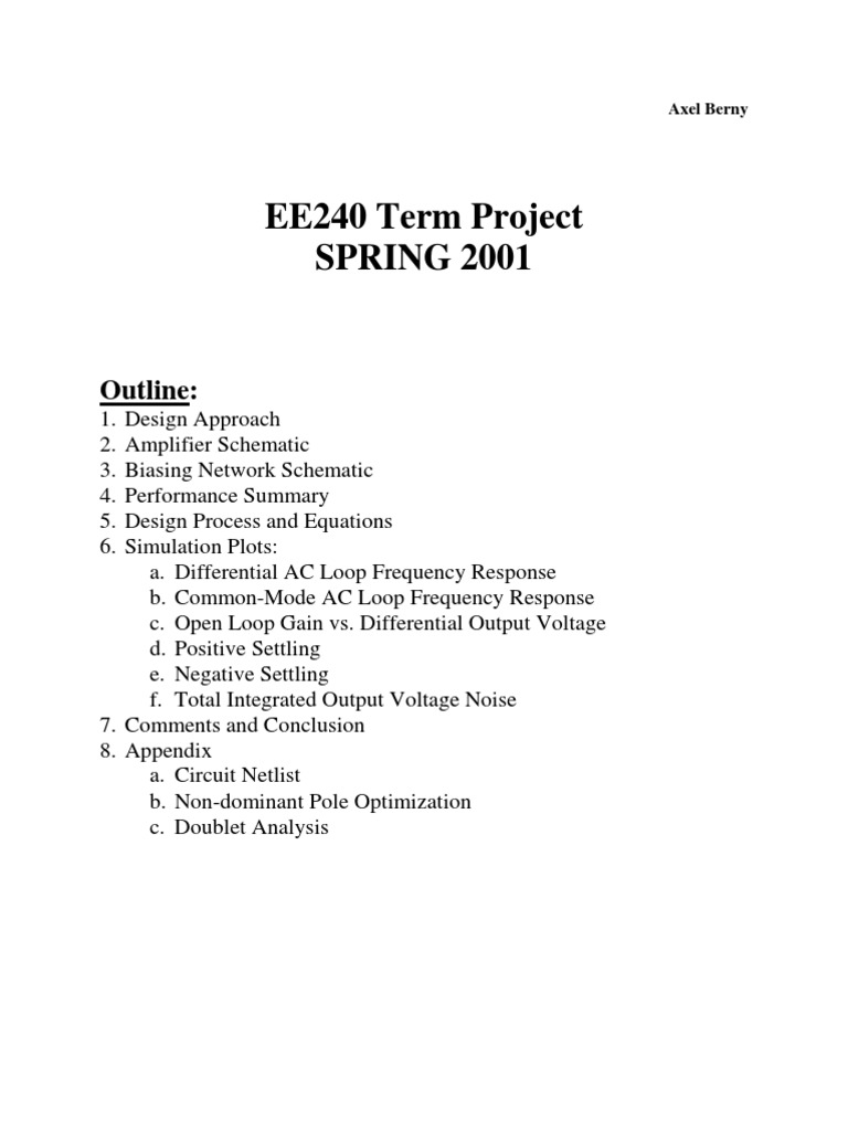 EE240 Term Project SPRING 2001: Outline | PDF | Amplifier | Electronics