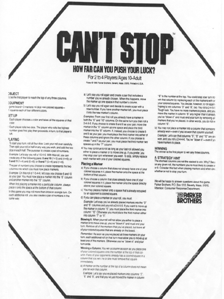 Cant Stop | PDF