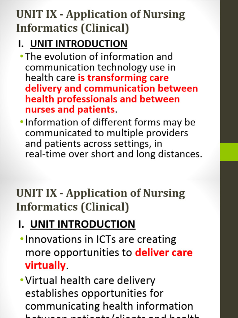 UNIT IX Application of Nursing Informatics Assessment Part 1 | PDF ...