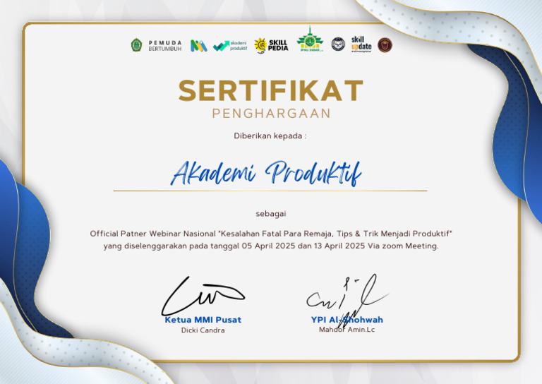 Sertifikat Webinar Produktif Remaja | PDF
