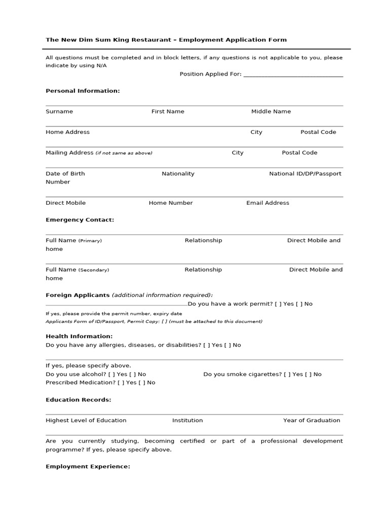 NDSK-Employment Application Form | PDF | Background Check | Criminal Record