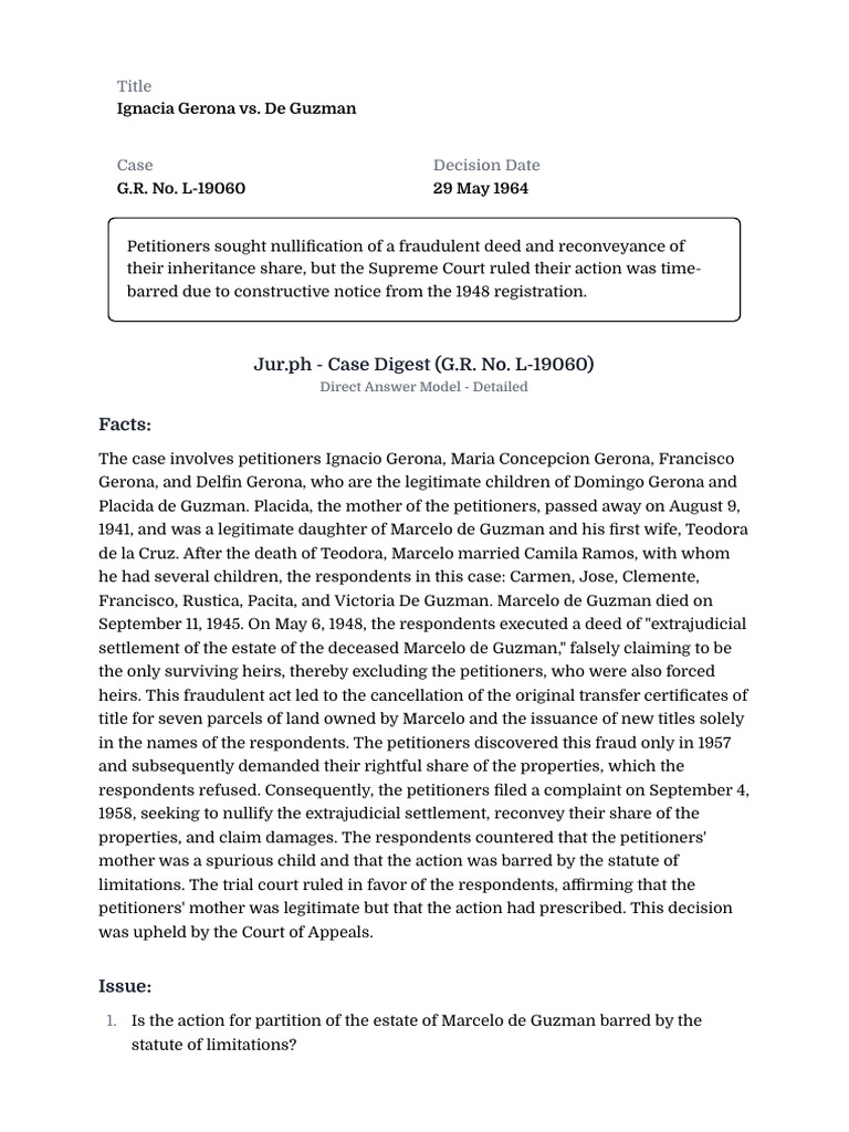 Ignacia Gerona vs. de Guzman | PDF | Complaint | Justice