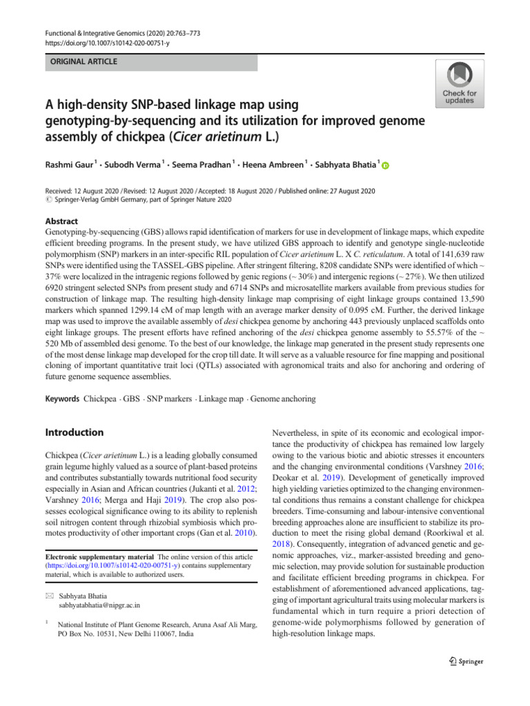 A High-Density SNP-based Linkage Map Using Genotyping-By-Sequencing and Its Utilization For ...