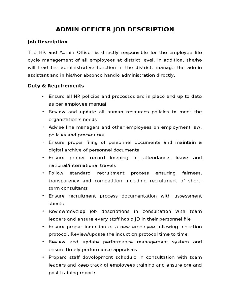 Admin Officer Job Description | PDF | Employment | Recruitment