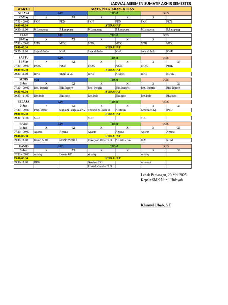JADWAL UAS SEMESTER | PDF