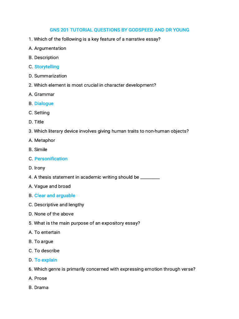 Gns 201 Tutorial Questions by Godspeed and DR Young | PDF | Essays ...