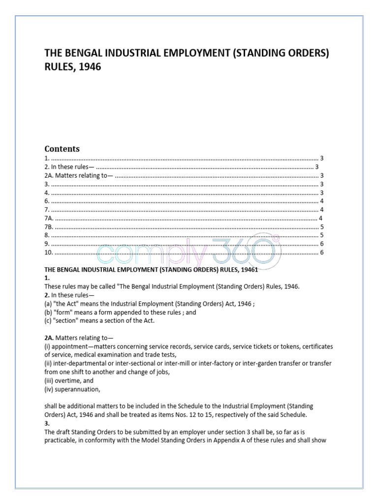 The Bengal Industrial Employment Standing Orders Rules 1946 1 1 | PDF ...