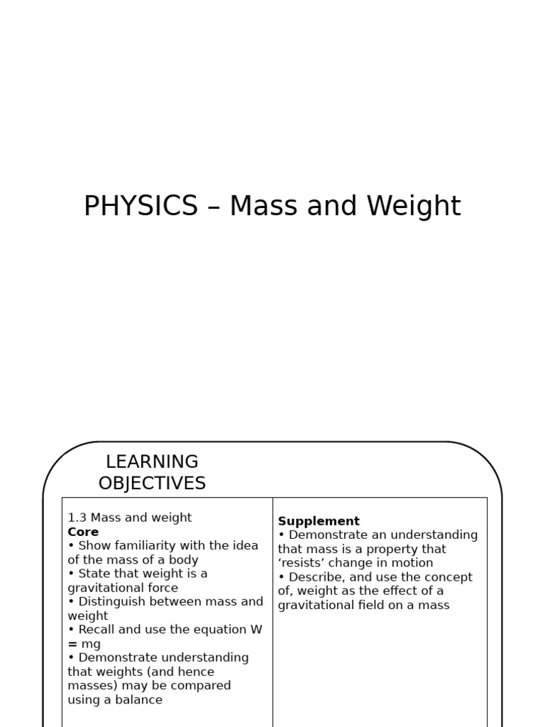 Physics 3 - Mass and Weight | PDF | Weight | Mass