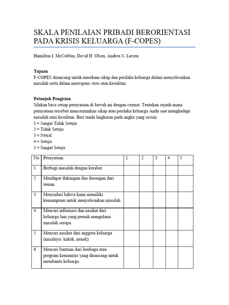 F-COPES - Kuesioner 1 | PDF