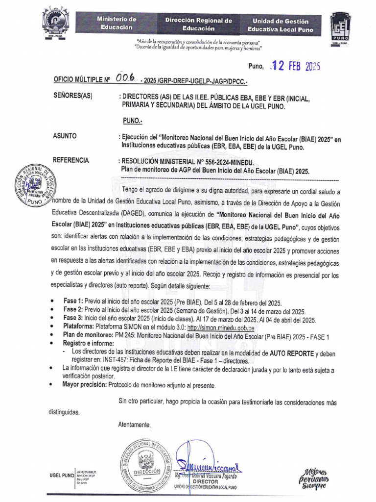 OFICIO MULTIPLE No 006 2025 - EJECUCION BIAE - TODO | PDF | Educación de la primera infancia ...