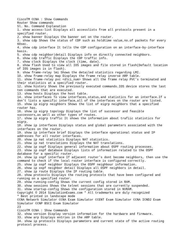 Cisco Ccna Show Commands Pdf Ip Address Router Computing