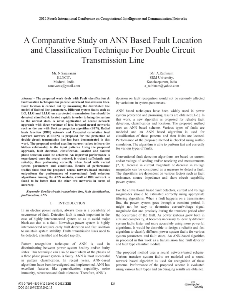 A Comparative Study On ANN Based Fault Location and Classification Technique For Double Circuit ...