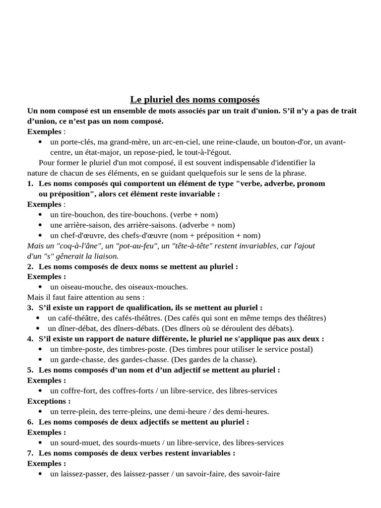 Pluriel des noms composés explicatif | PDF