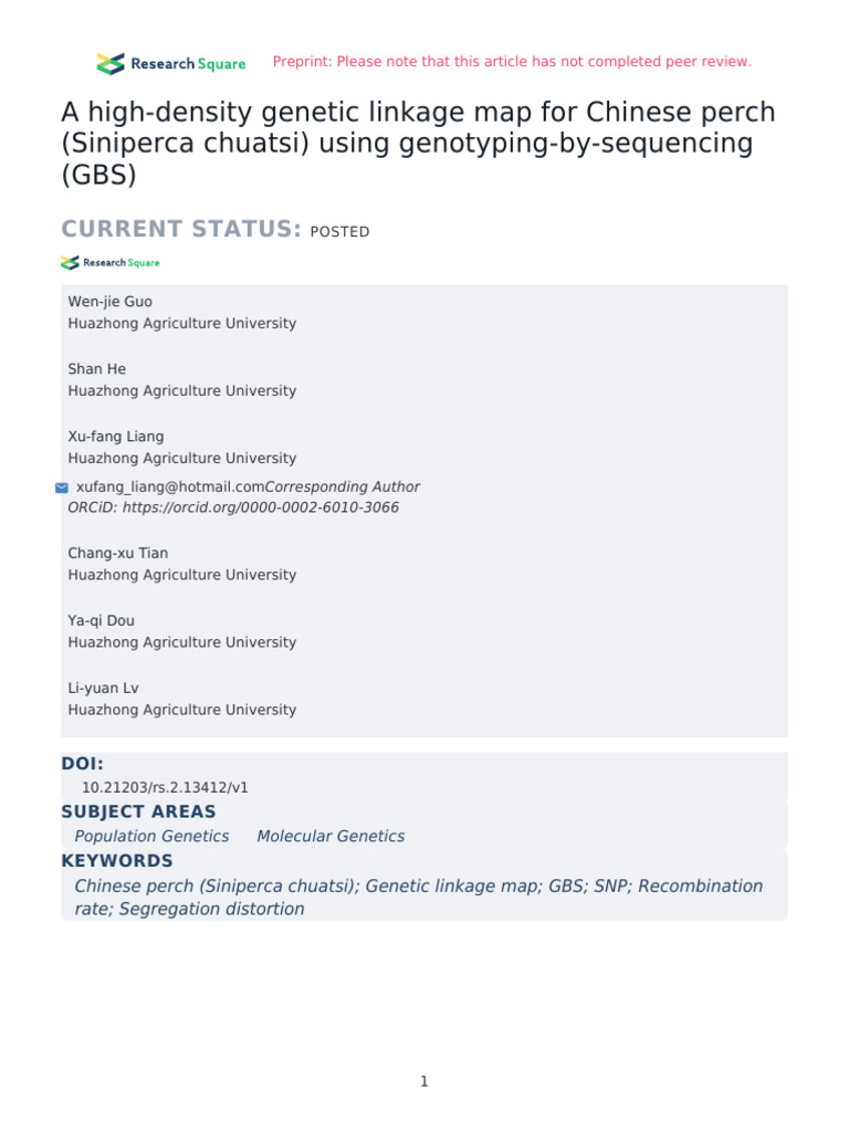 A High-Density Genetic Linkage Map For Chinese Perch (Siniperca Chuatsi) Using Genotyping-By ...
