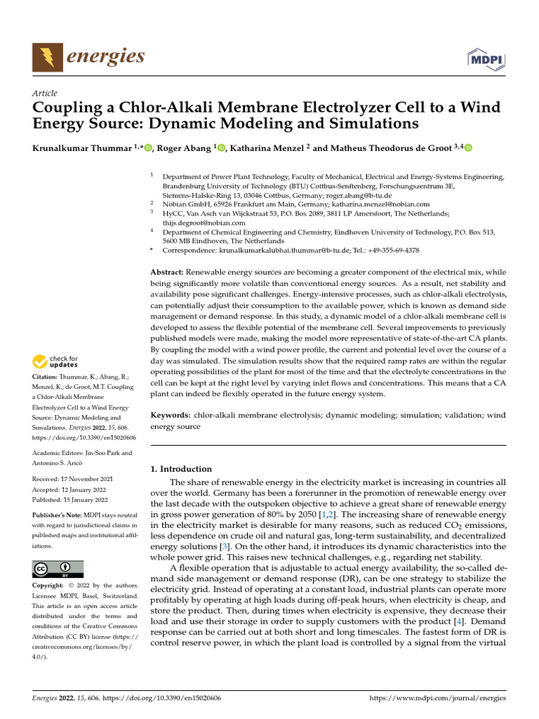 Coupling A Chlor-Alkali Membrane Electrolyzer Cell | PDF ...
