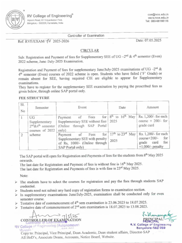 Registration & Payment of Fees For SEE Supplementary UG 2 & 4 Sem 2022 ...