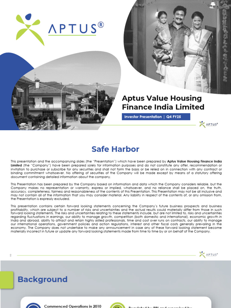 Aptus - Q4FY25 - Investor Presentation 5thmay25 | PDF | Loans | Analytics