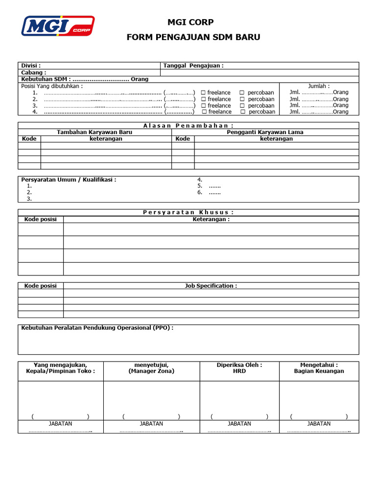 Form Pengajuan SDM Baru | PDF