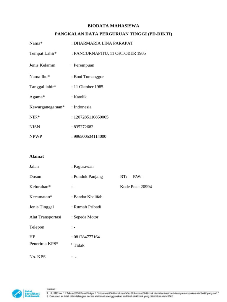 Format Biodata Mahasiswa PPG | PDF