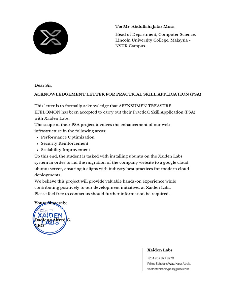 ACKNOWLEDGEMENT LETTER | PDF