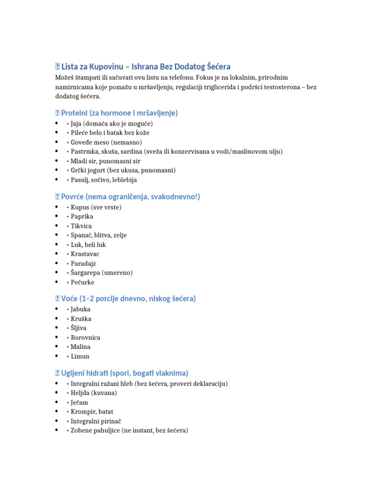 Lista Bez Secera Srbija | PDF