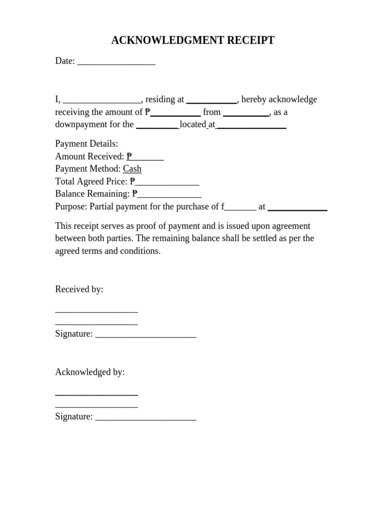 Acknowledgment Receipt Sample | PDF