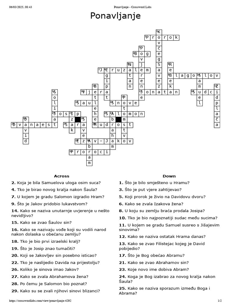 Ponavljanje - Crossword Labs | PDF