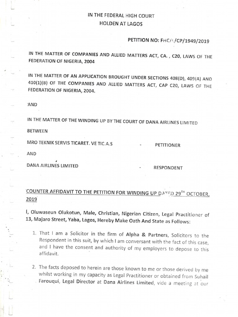 Counter Affidavit To Winding-Up Petition (MRO Teknik) | PDF