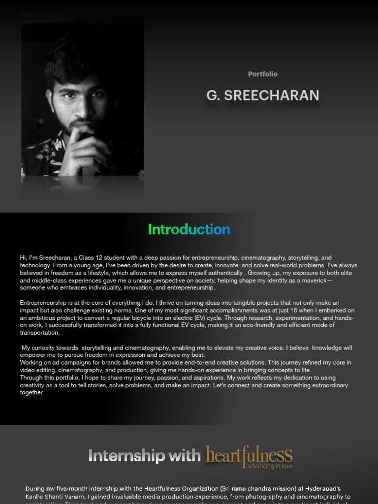 Portfolio Sreecharan Final | PDF | Entrepreneurship | Cinematography