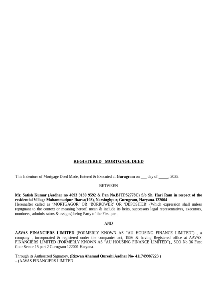 Mortgage Deed - Satish Kumar | PDF | Mortgage Law | Mortgages