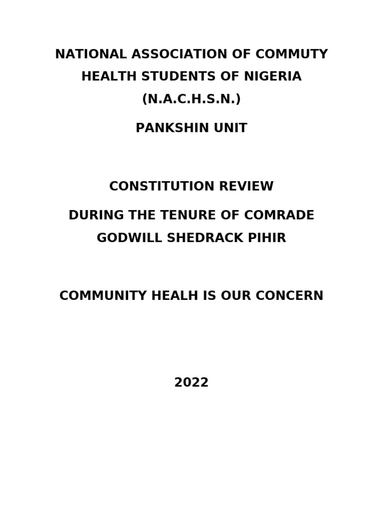N.A.C.H.S.N. Pankshin Unit Constitution Review | PDF