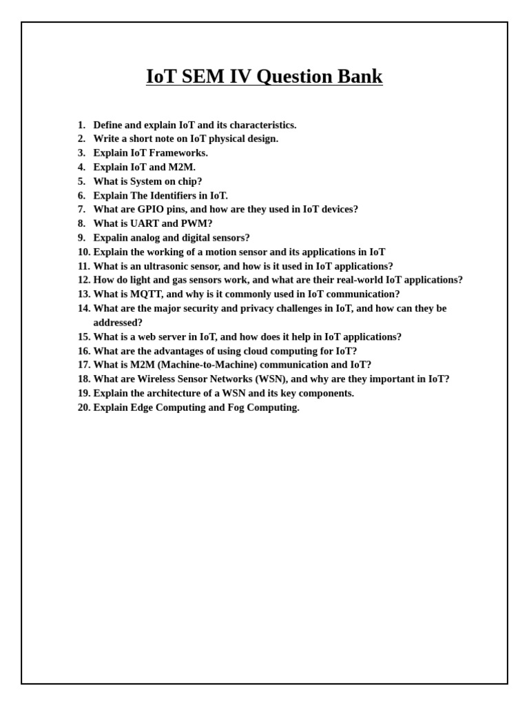 IoT SEM IV Question Bank | PDF